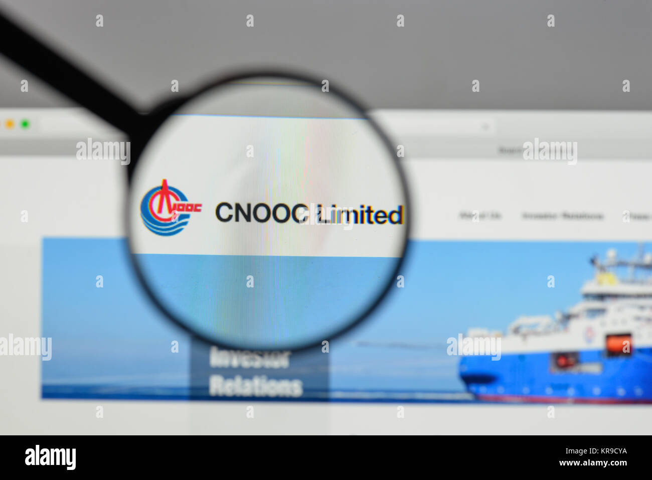 Milan, Italy - August 10, 2017: CNOOC logo on the website homepage ...