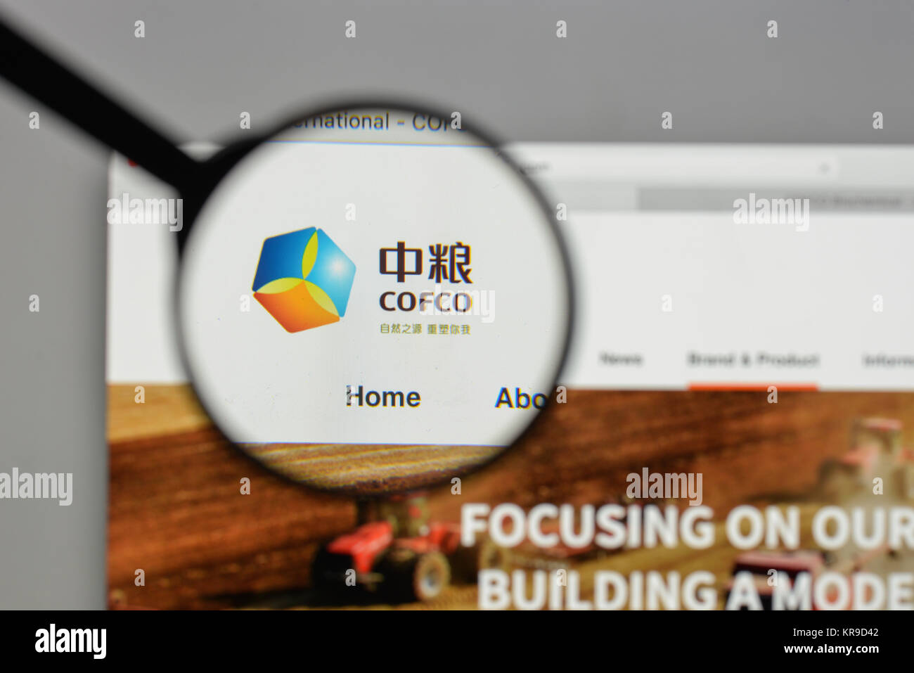 Milan, Italy - August 10, 2017: COFCO logo on the website homepage ...