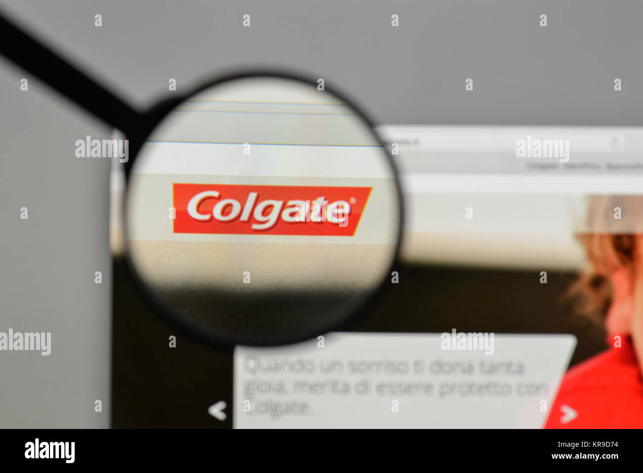 Milan, Italy - August 10, 2017: Colgate logo on the website homepage ...