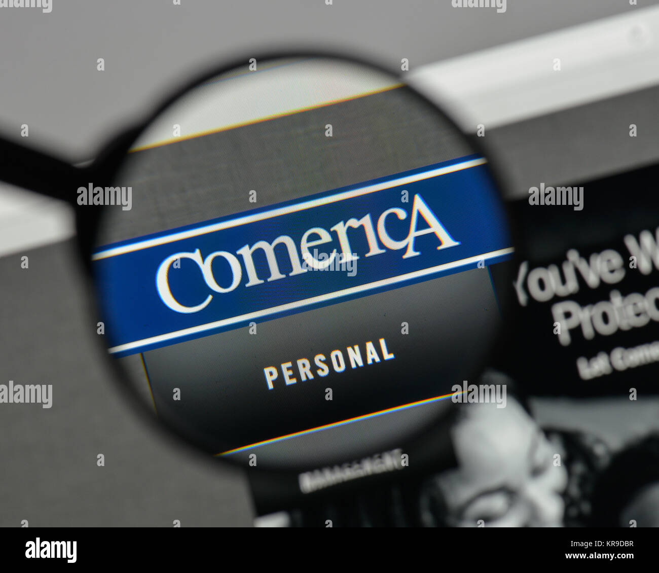 Milan, Italy - August 10, 2017: Comerica logo on the website homepage ...