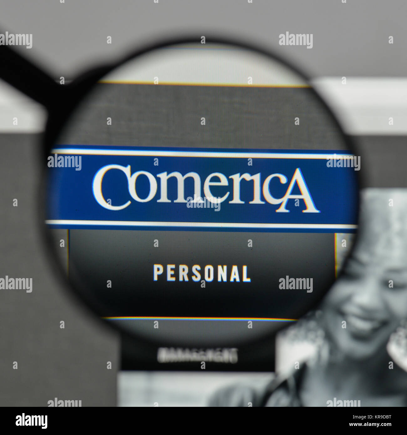 Milan, Italy - August 10, 2017: Comerica logo on the website homepage ...