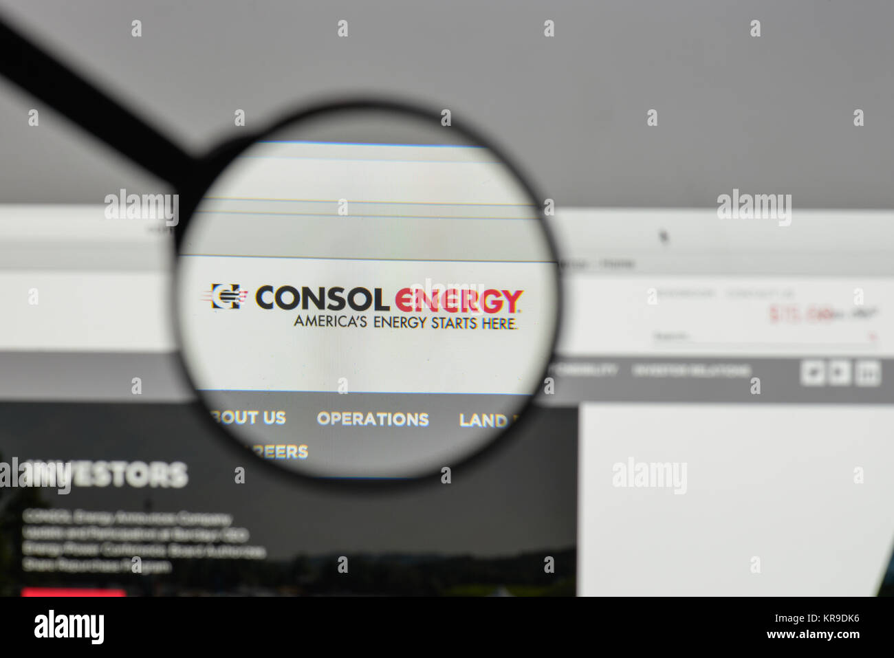 Milan, Italy - August 10, 2017: Consol Energy logo on the website ...