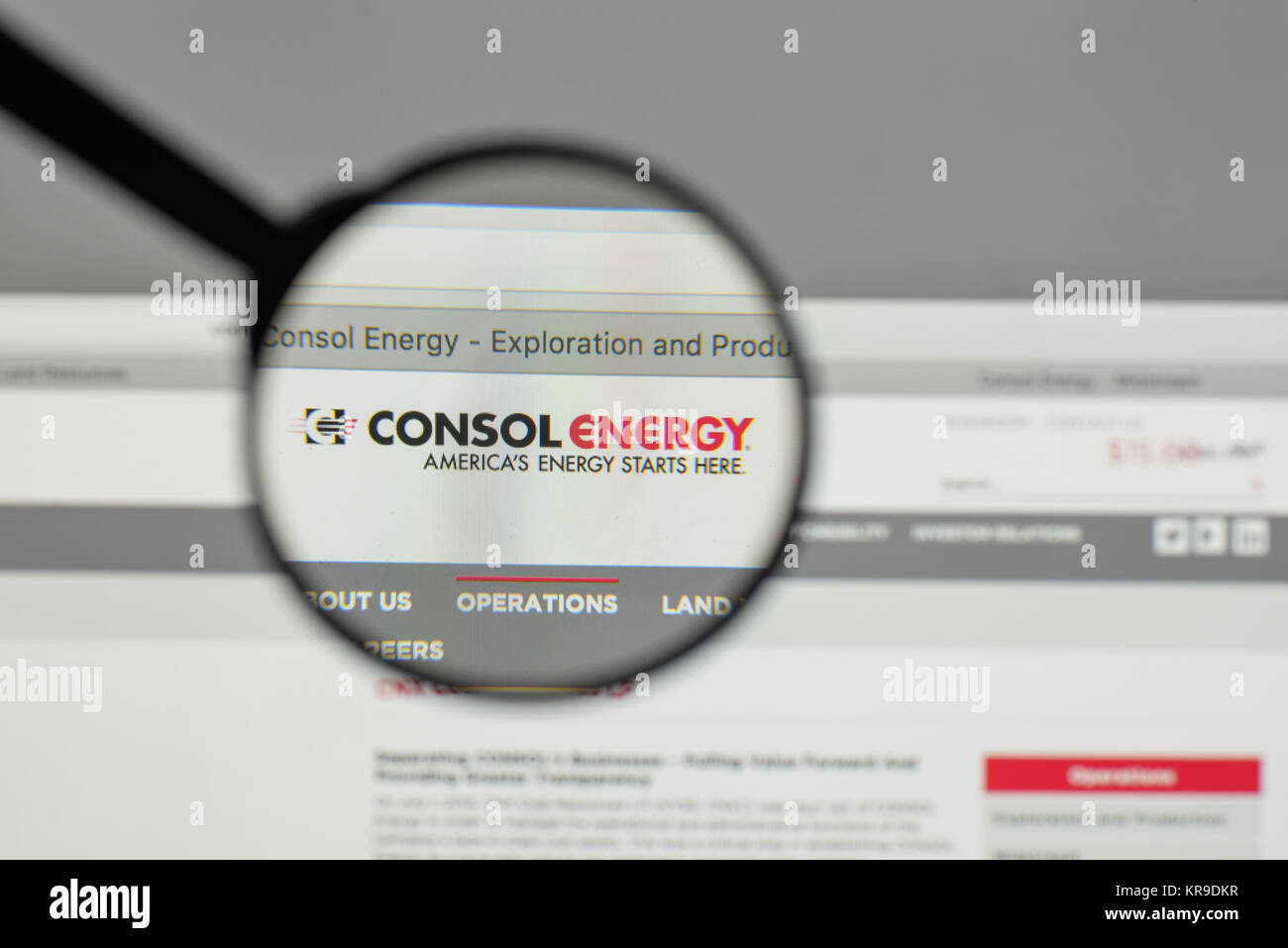 Milan, Italy - August 10, 2017: Consol Energy logo on the website ...
