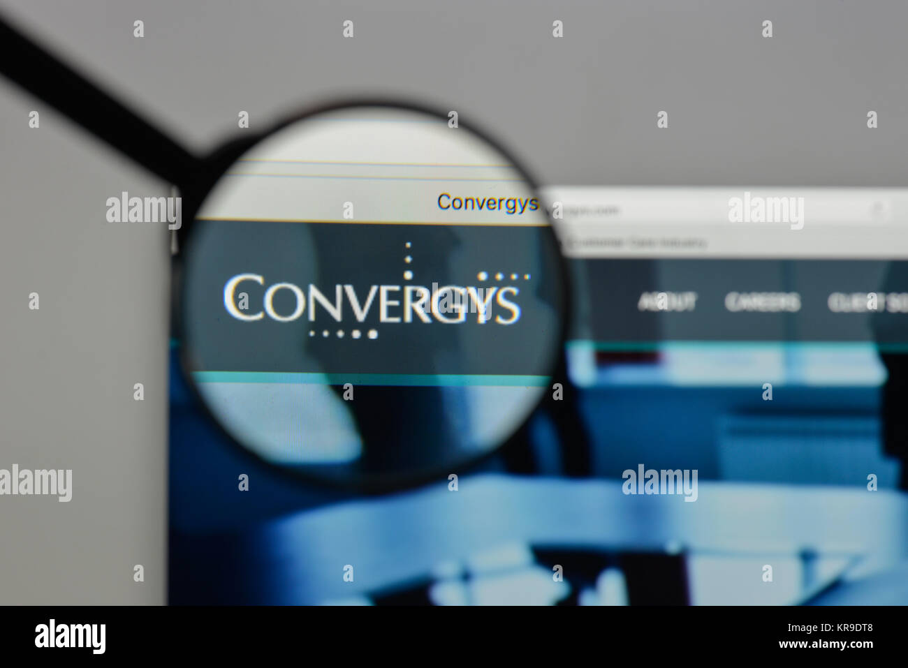 Milan, Italy - August 10, 2017: Convergys logo on the website homepage ...