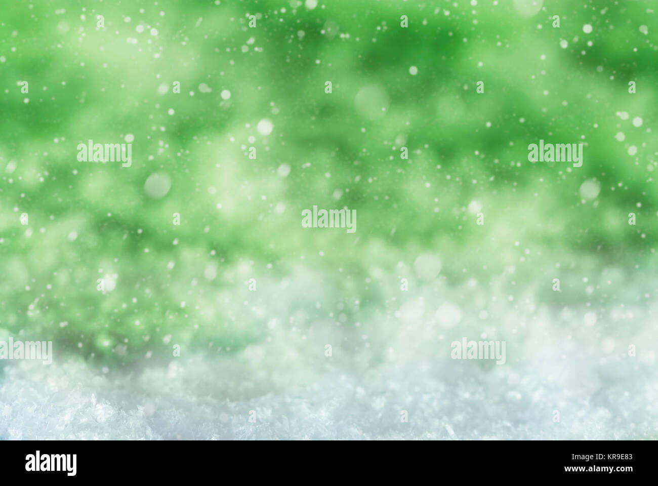 Green Christmas Texture With Snow And Snowflakes. Copy Space For ...