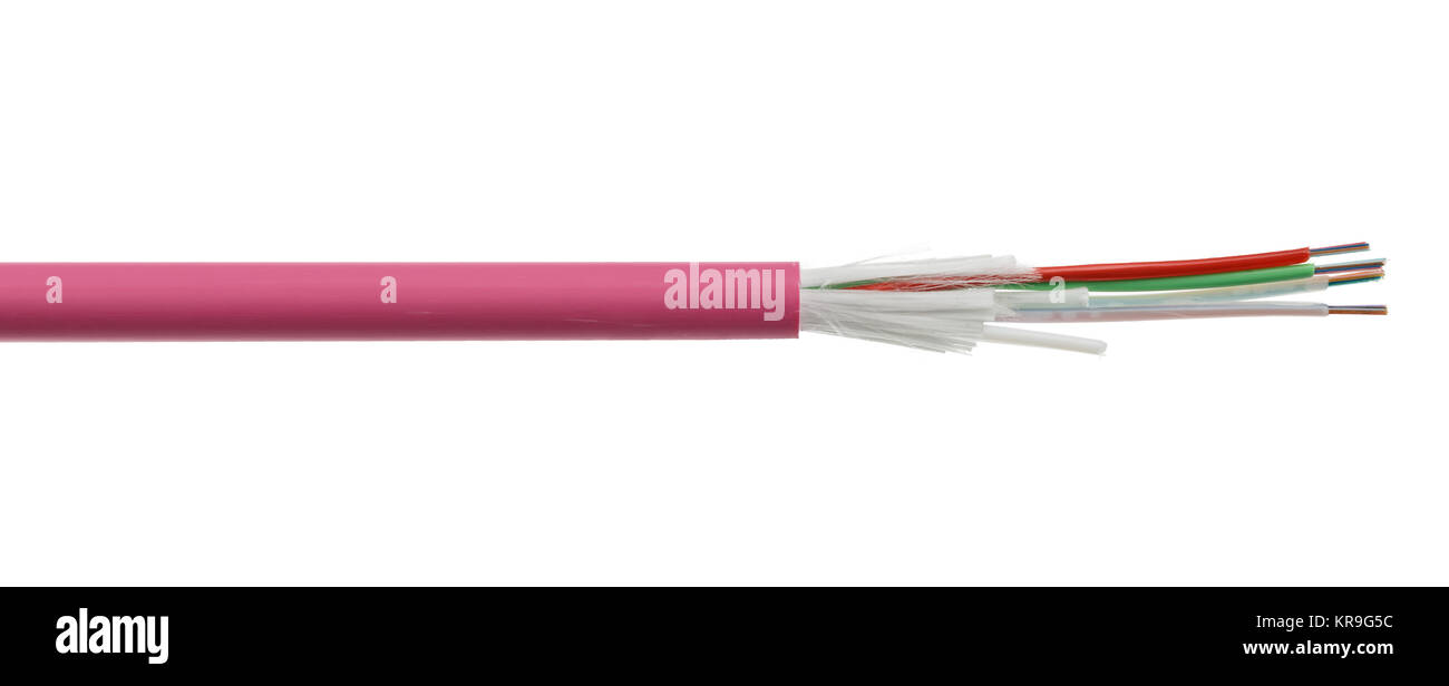 Fiber optical cable detail isolated on white Stock Photo - Alamy