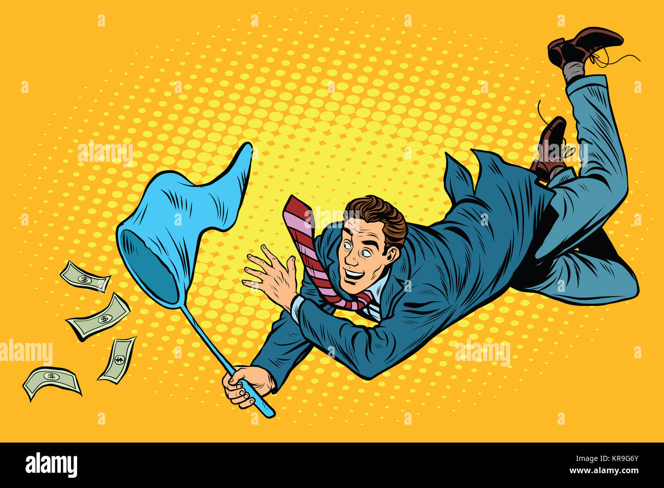 Business man catching money with a butterfly net Stock Photo - Alamy