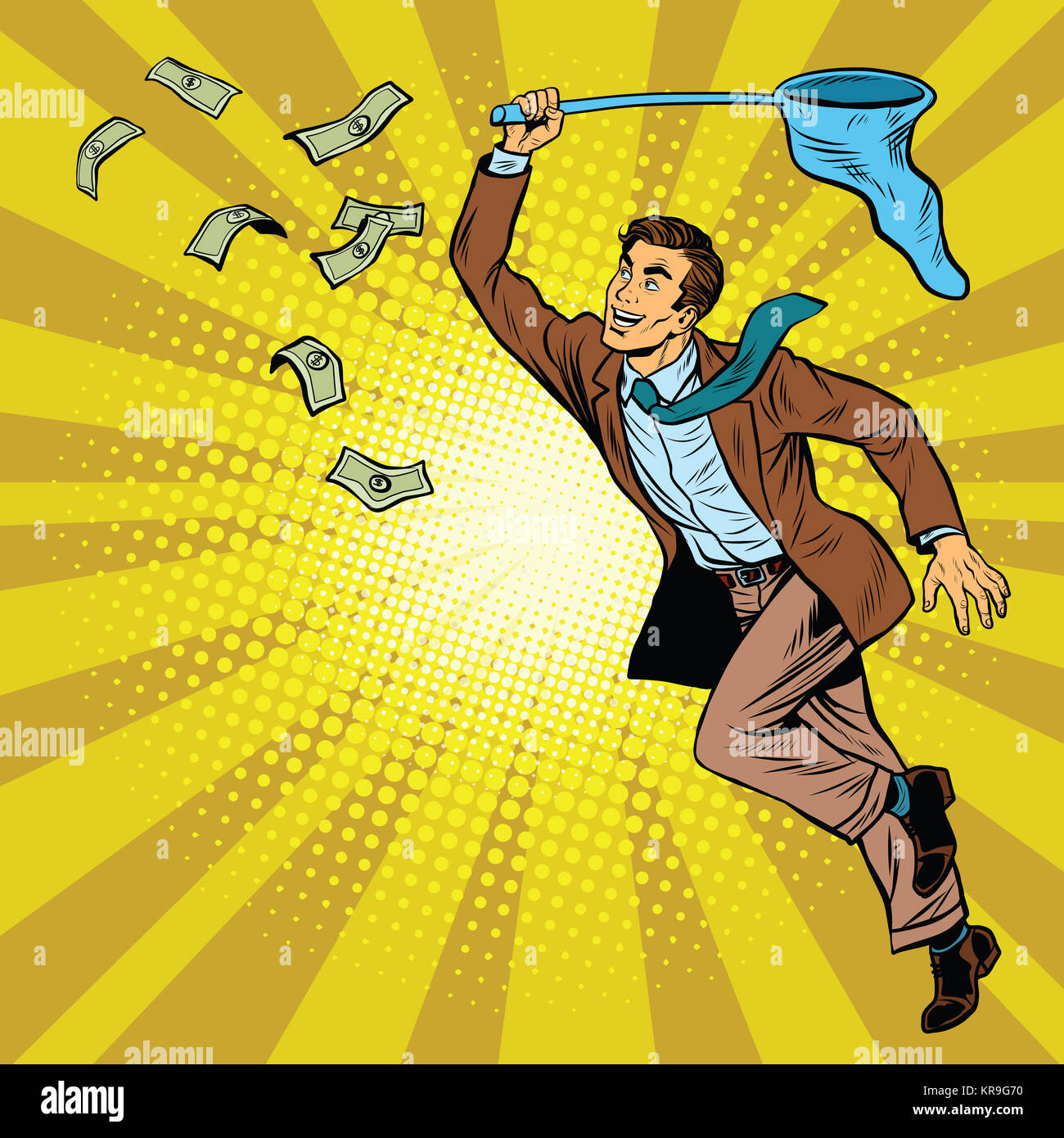 Business man catching money with a butterfly net Stock Photo - Alamy