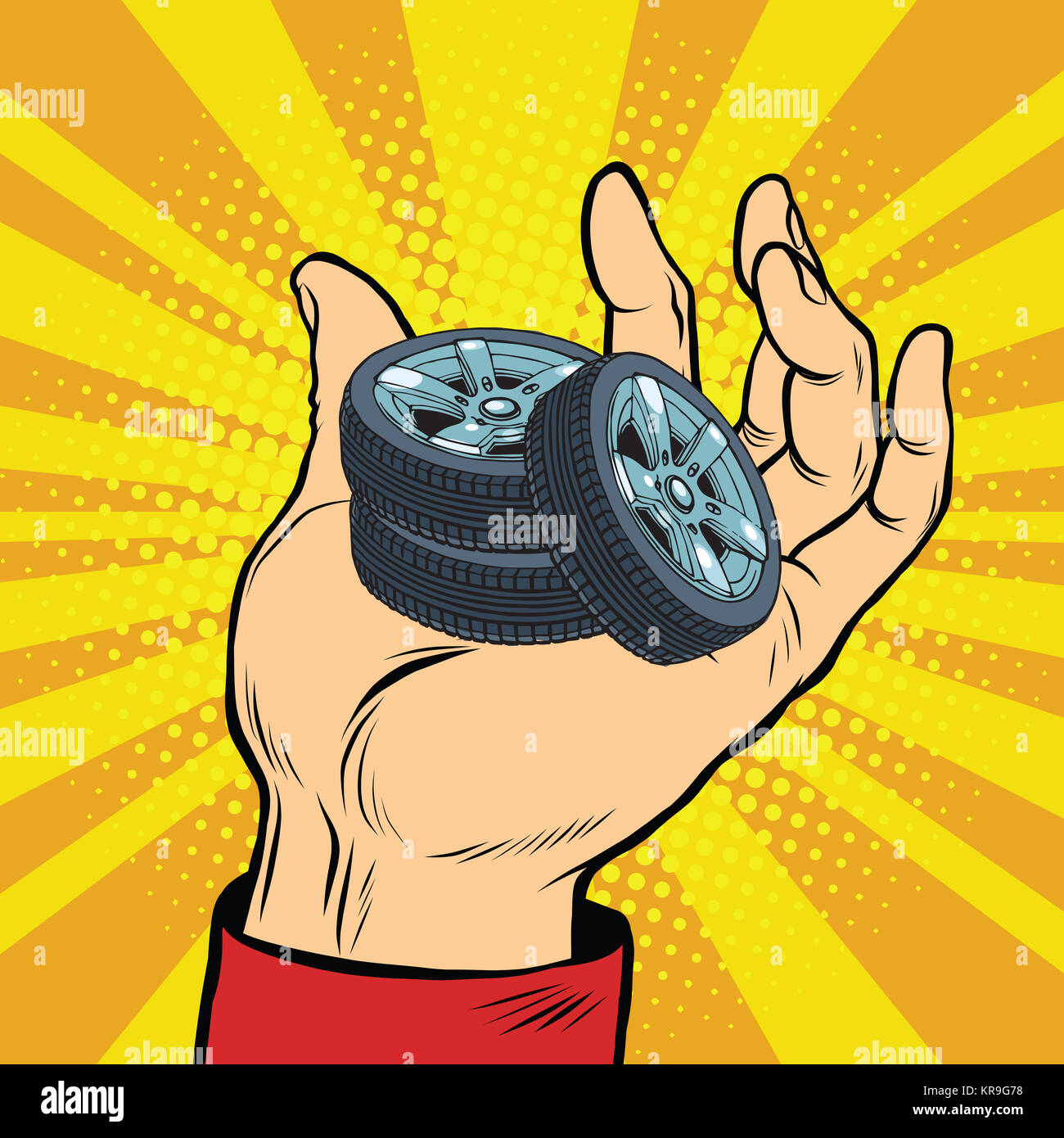 Hand with car tires Stock Photo - Alamy