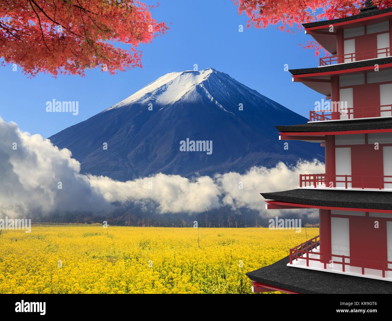 3d rendering Mt. Fuji with fall colors in Japan Stock Photo - Alamy