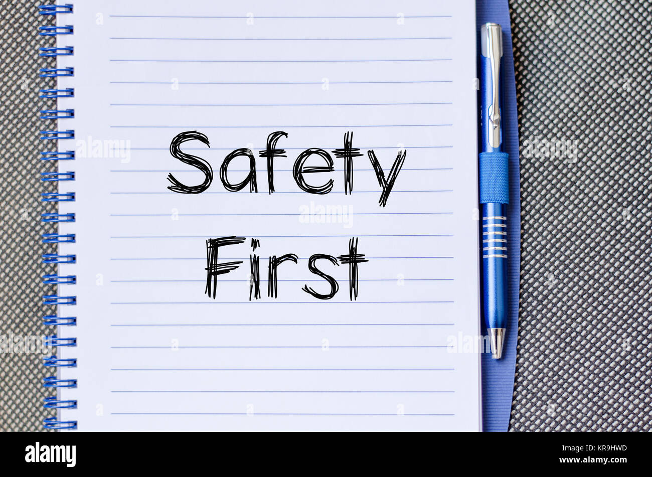 Safety first text concept on notebook Stock Photo - Alamy