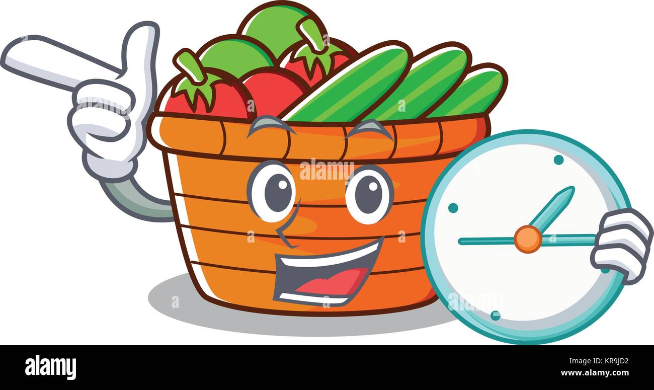 With clock fruit basket character cartoon Stock Vector Image & Art - Alamy