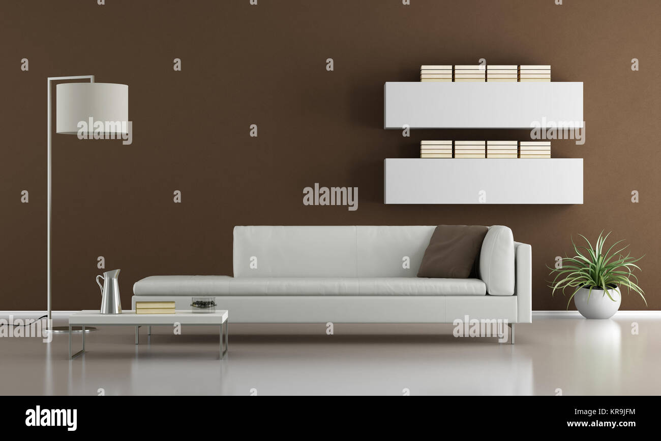 Contemporary brown living room Stock Photo - Alamy