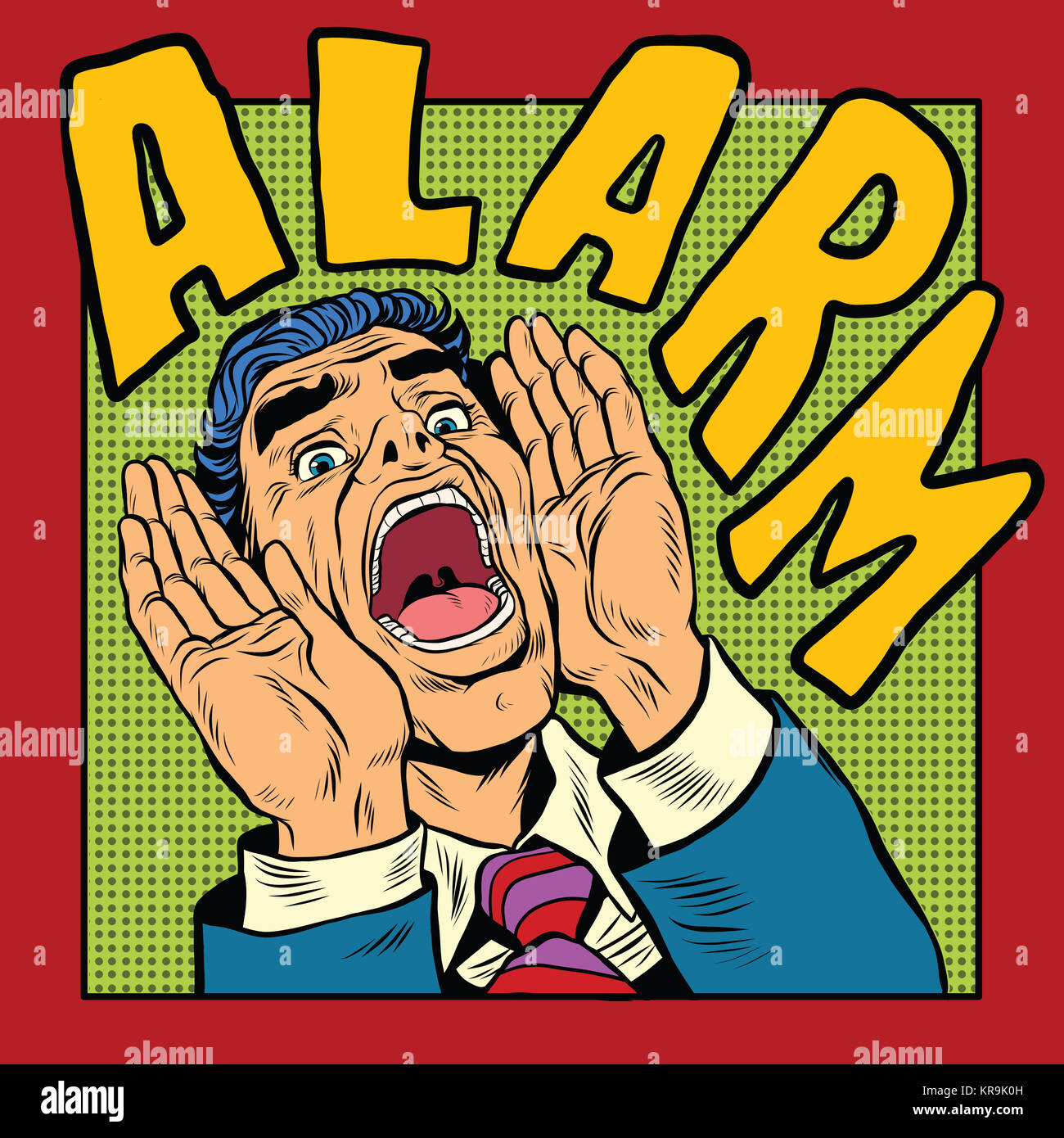 Alarm screams pop art man Stock Photo - Alamy