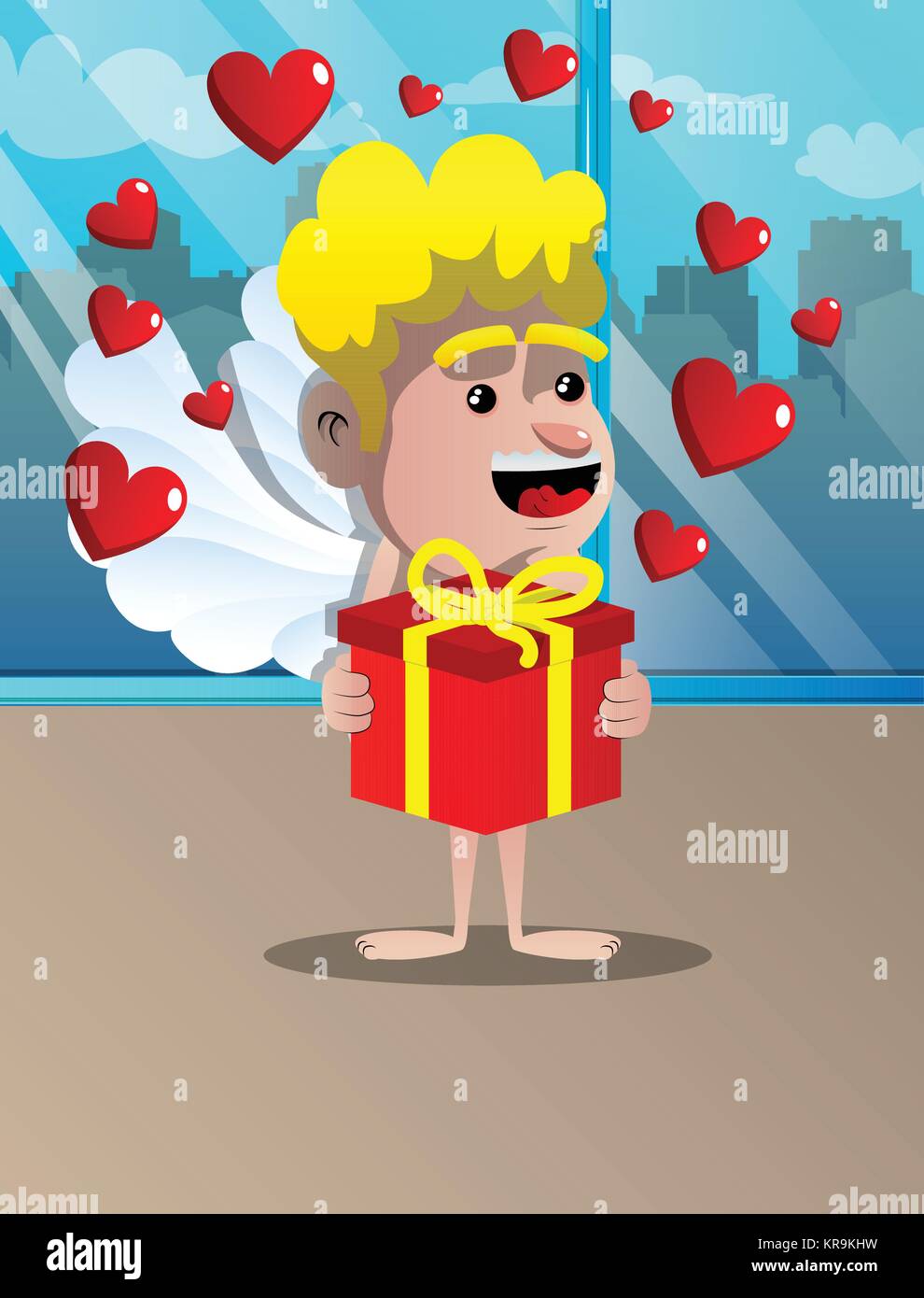 Cupid holding big gift box. Vector cartoon character illustration Stock ...