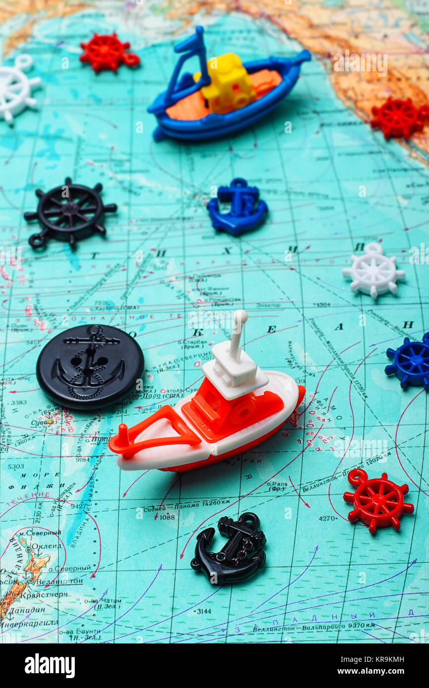 Map of the sea,the toy boat and marine characters on journey Stock ...