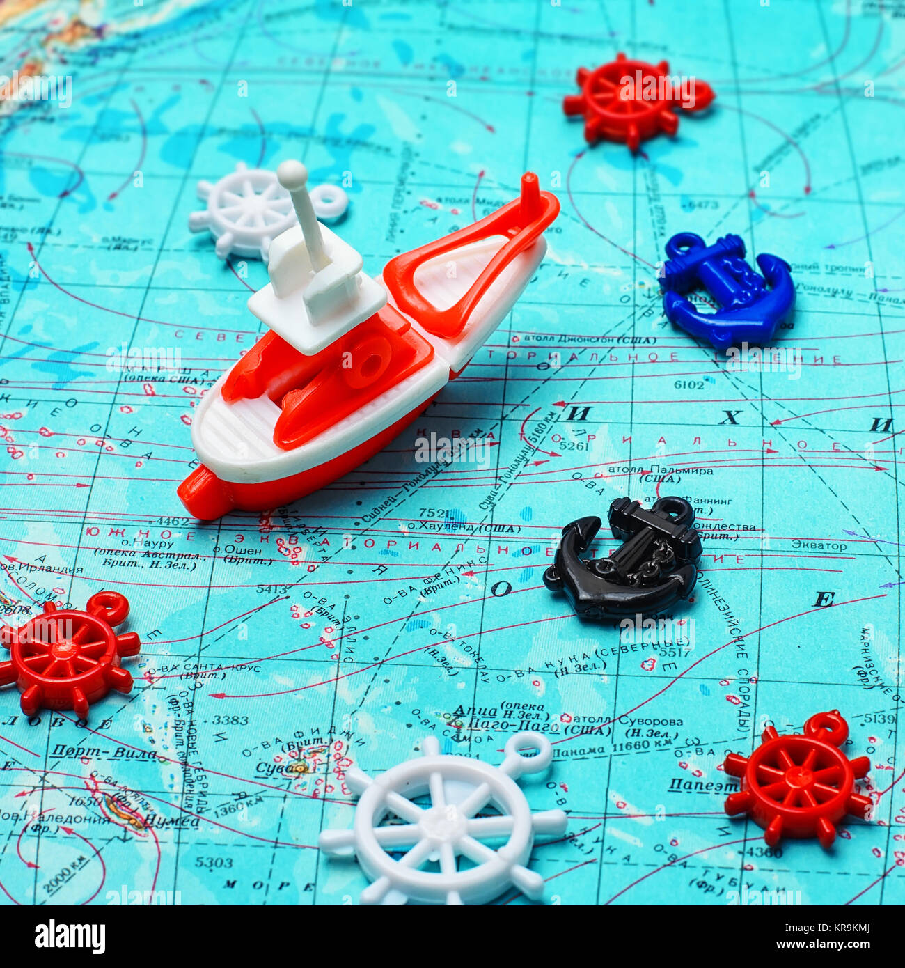 Map of the sea,the toy boat and marine characters on journey Stock ...