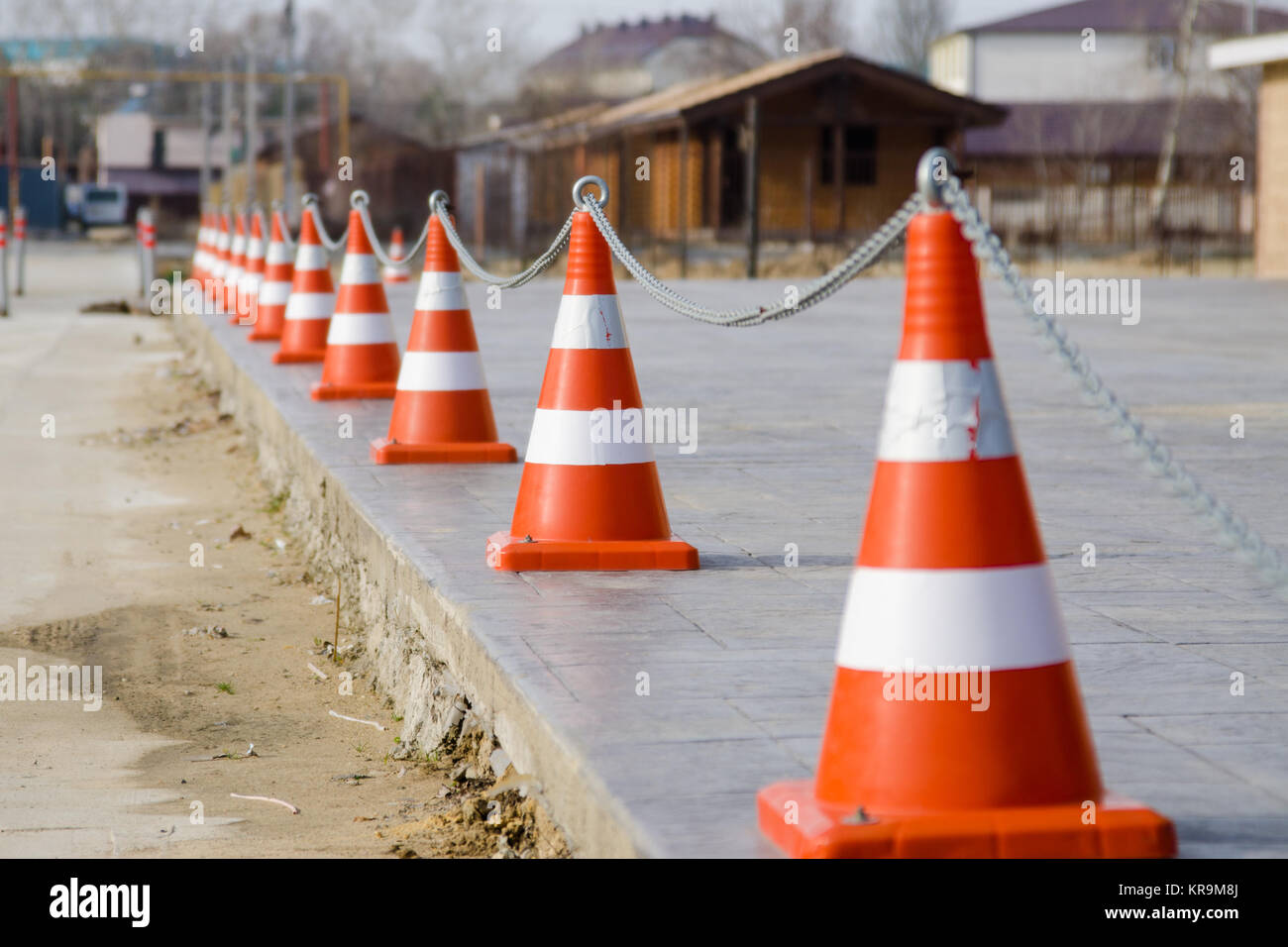 Fencing the territory of the plastic cones connected by a chain Stock ...