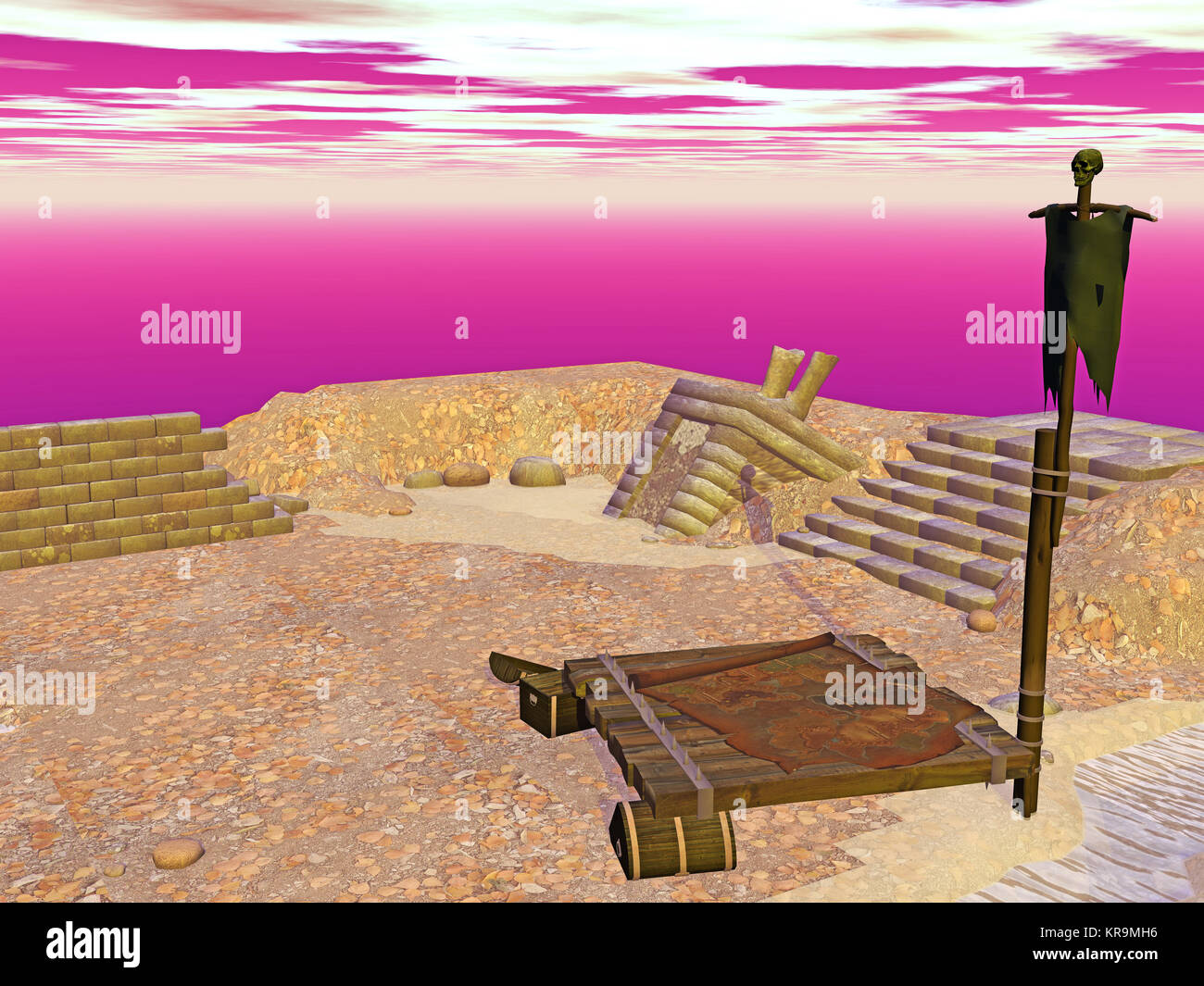 Pirate island with raft Stock Photo - Alamy