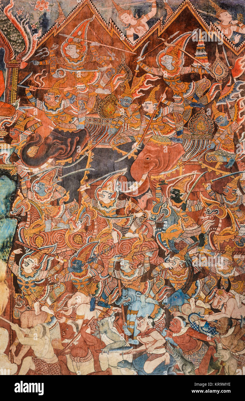Ancient Buddhist temple mural painting in Thailand Stock Photo - Alamy