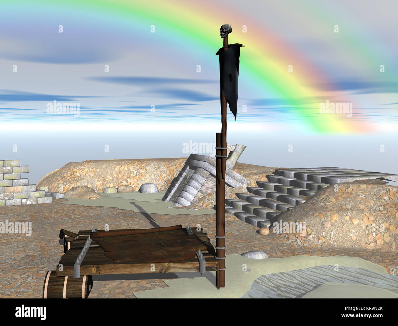 Pirate island with raft Stock Photo - Alamy