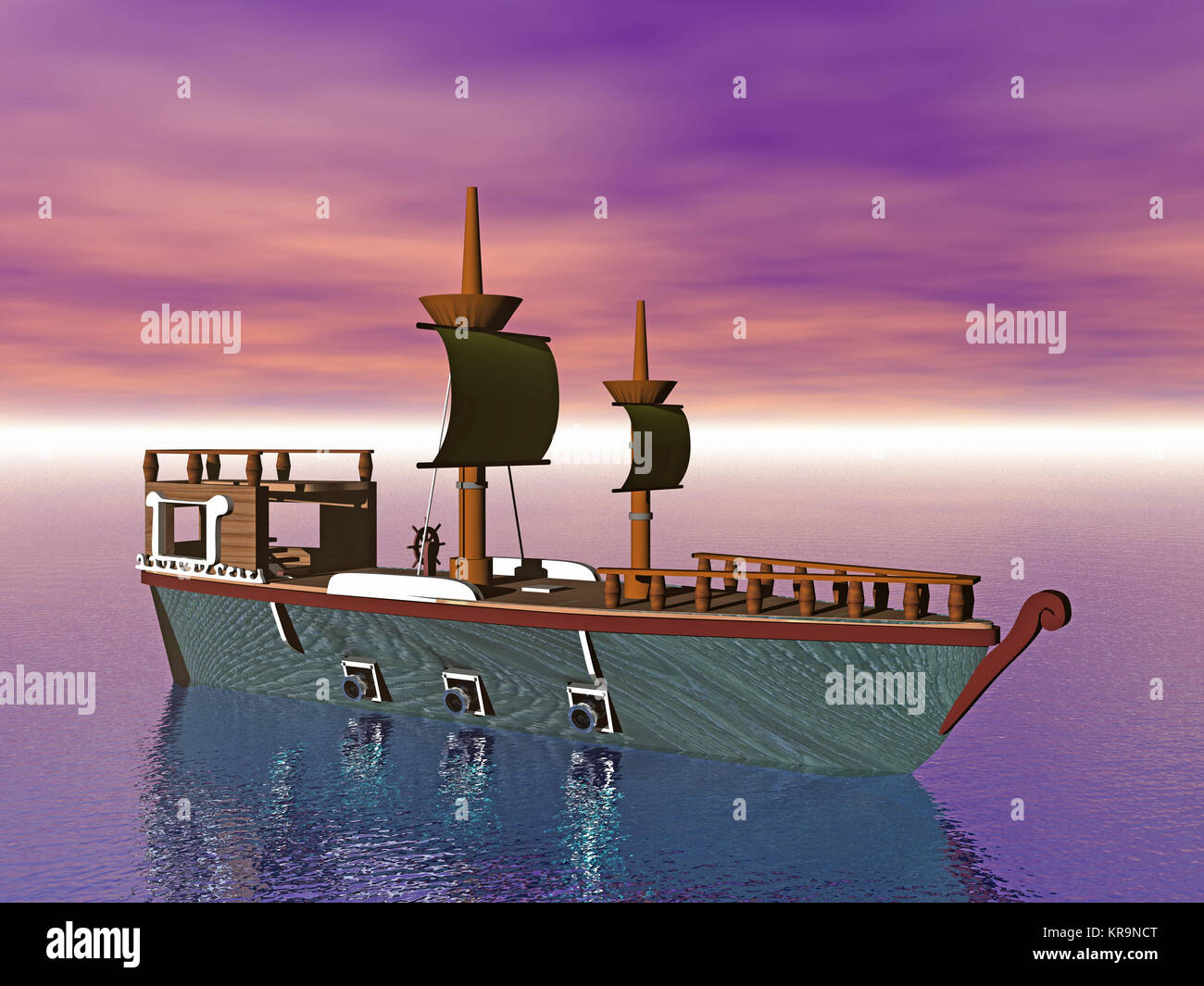 Pirate ship with set sails on the sea Stock Photo - Alamy