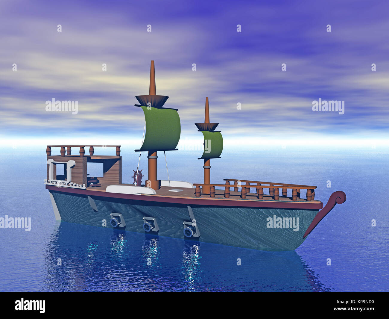 Pirate ship with set sails on the sea Stock Photo - Alamy