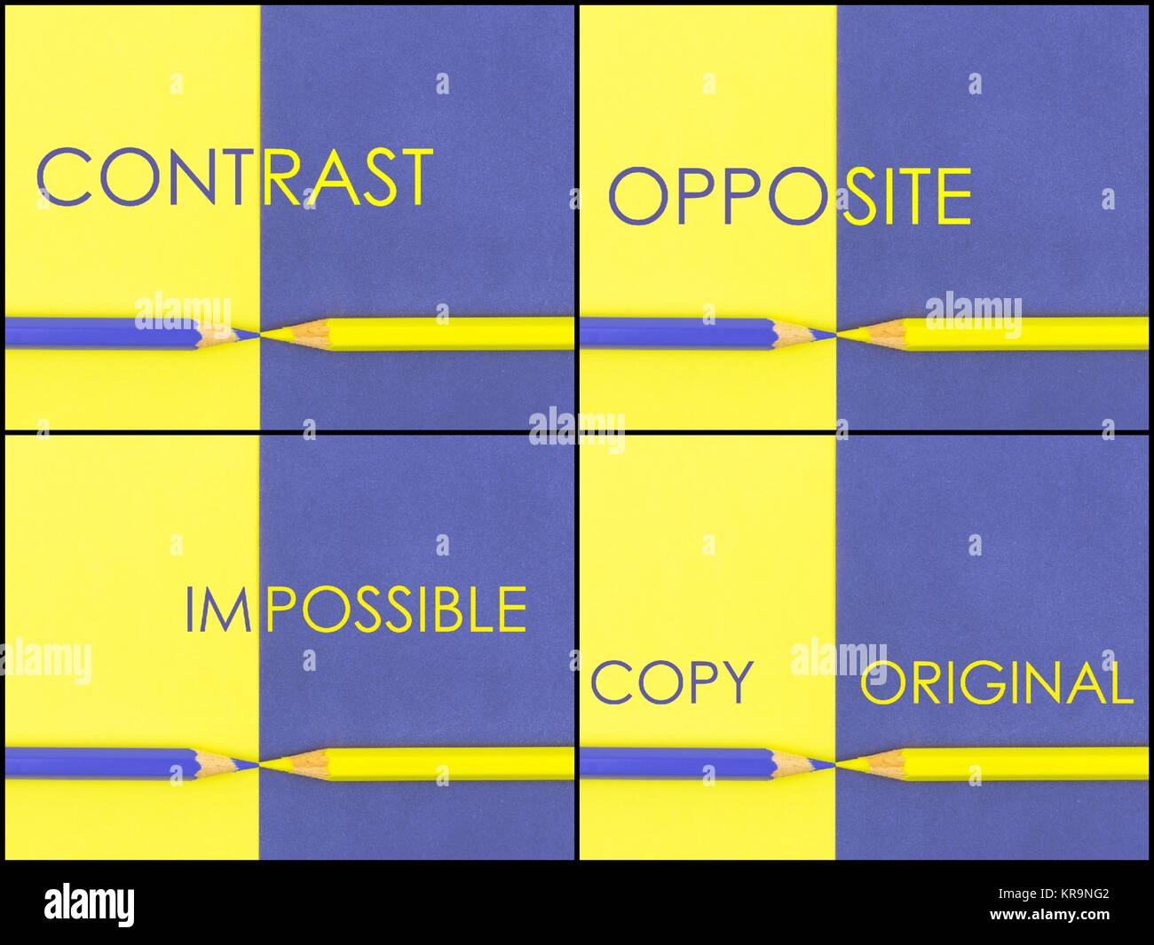Photo collage of CONTRAST concept over Yellow and Violet coloured paper ...