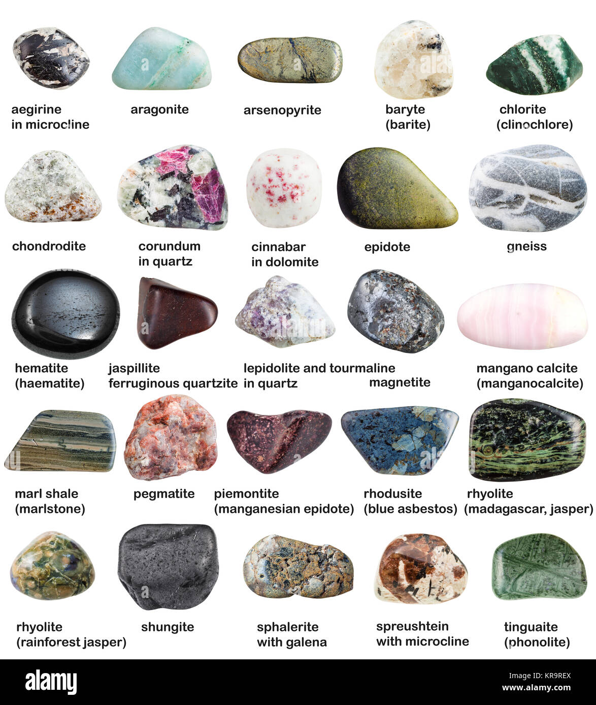 various polished minerals with names isolated Stock Photo - Alamy
