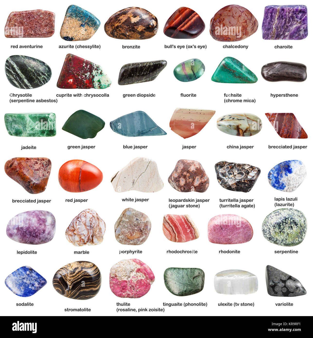 various tumbled decorative stones with names Stock Photo - Alamy