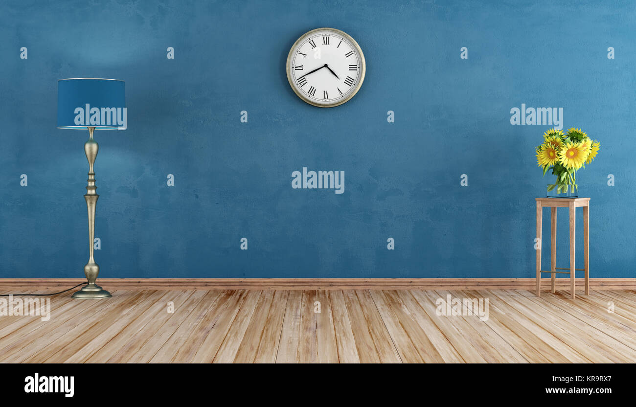 Retro room with blue wall Stock Photo - Alamy