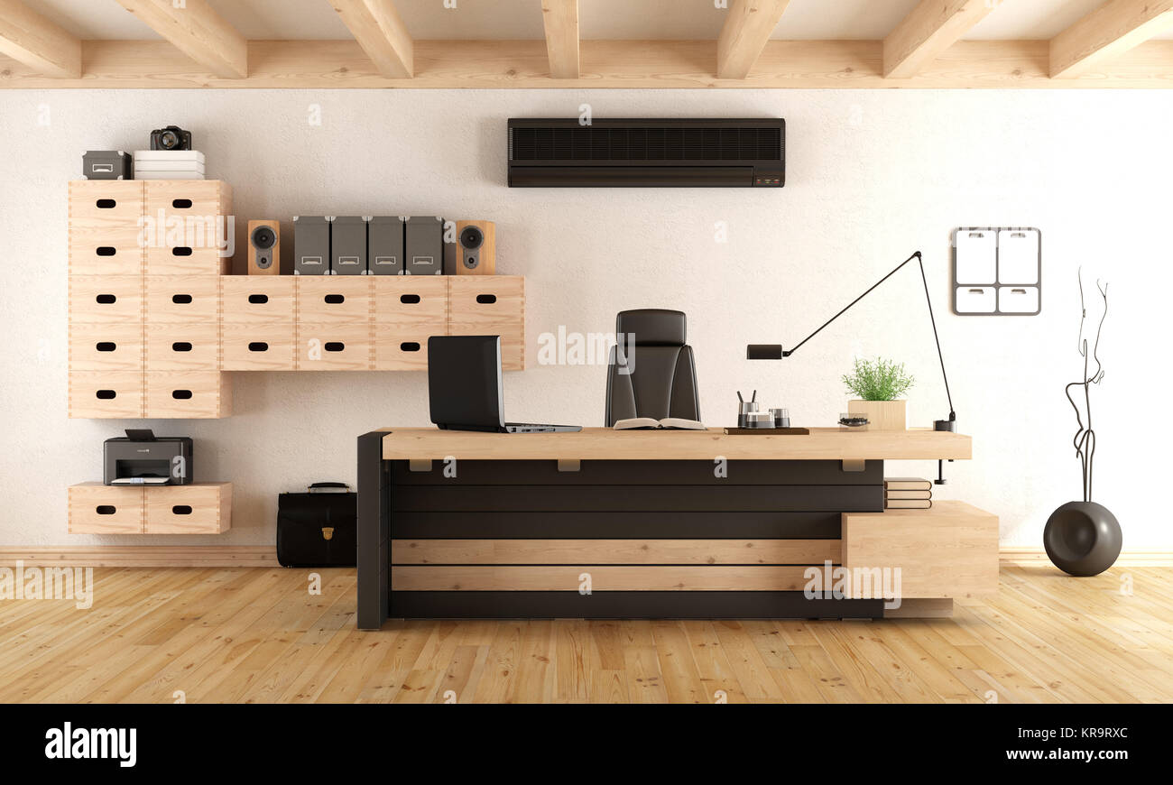 Contemporary wooden office Stock Photo - Alamy