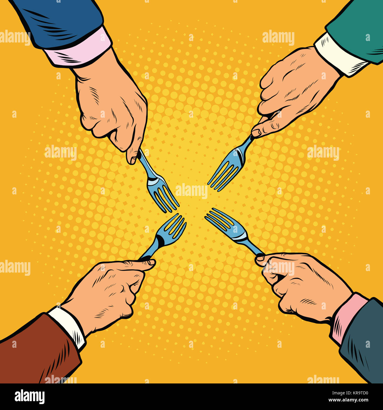 Hands with fork divide something Stock Photo - Alamy