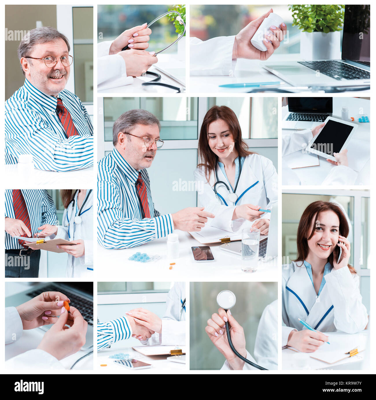 The collage from images of doctor and senior man in clinic Stock Photo ...