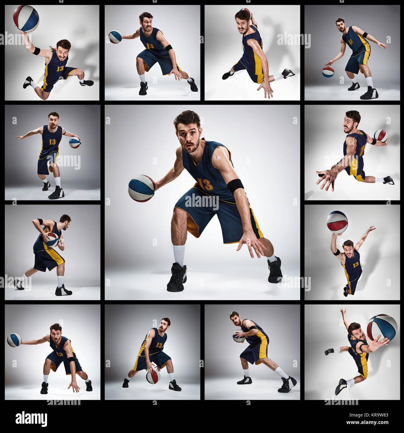 Collage of basketball photos - ball in hands and male player Stock ...