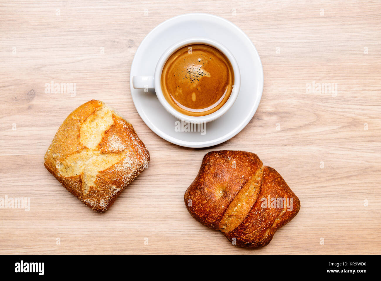 german baps with coffee on wooden ground from above Stock Photo - Alamy