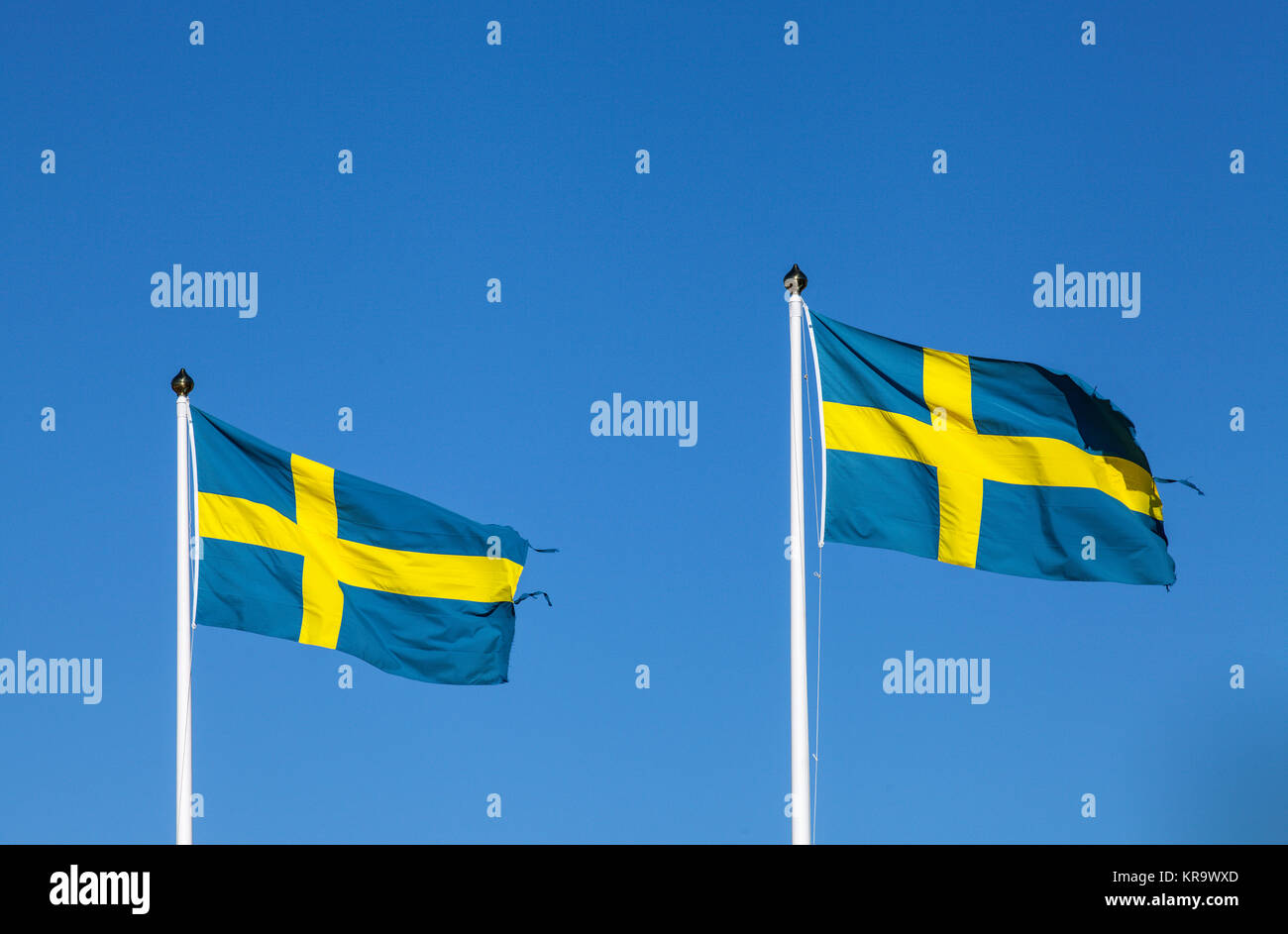 Sweden, Swedish Standard, outdoors. Blue and yellow, sky and sun Stock ...