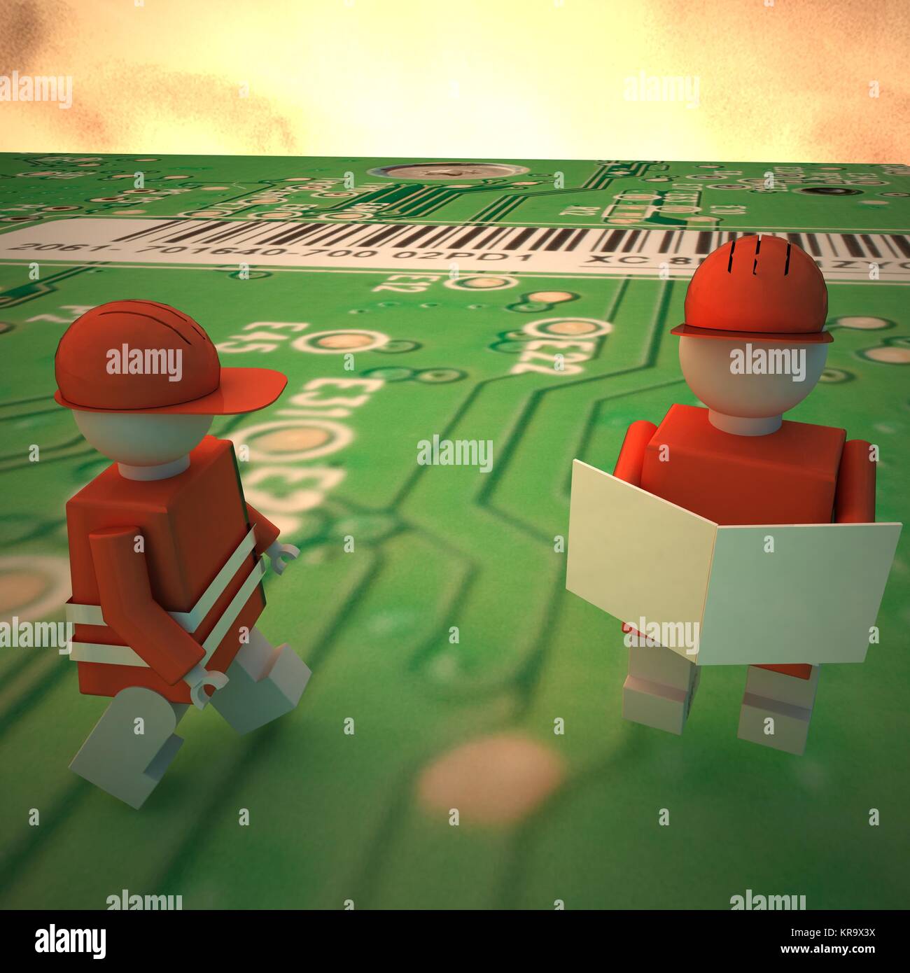 Worker puppets on a computer motherboard Stock Photo - Alamy