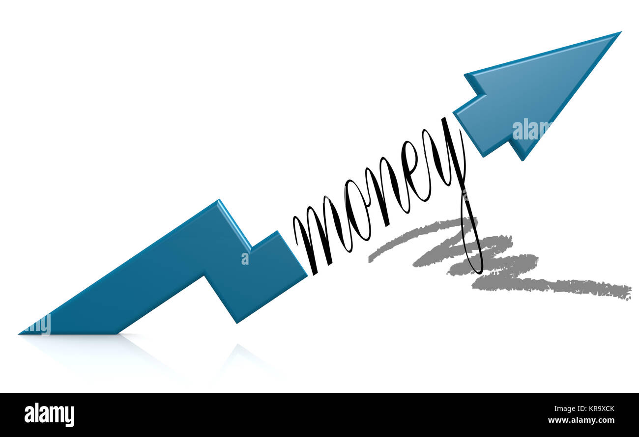 Blue arrow with money word Stock Photo - Alamy