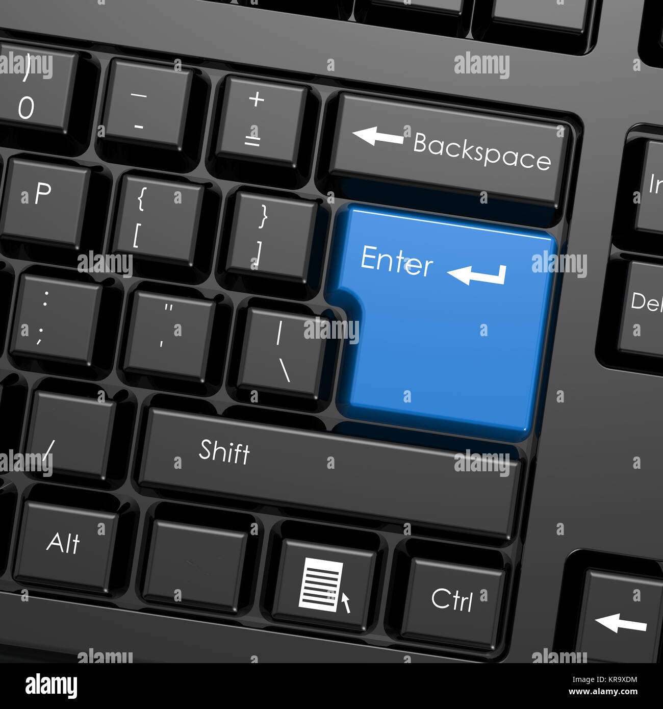 Blue enter button in black keyboard Stock Photo - Alamy