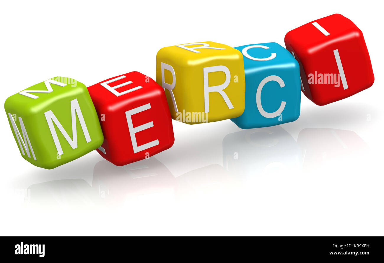 Merci word on the color cube block Stock Photo - Alamy