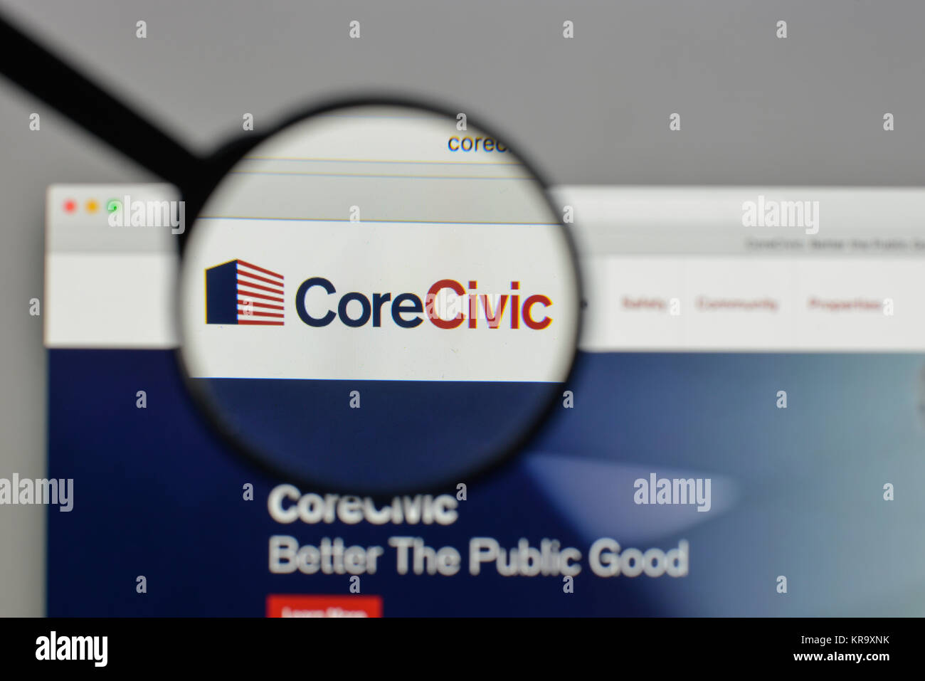 Milan, Italy - August 10, 2017: Core Civic logo on the website homepage ...