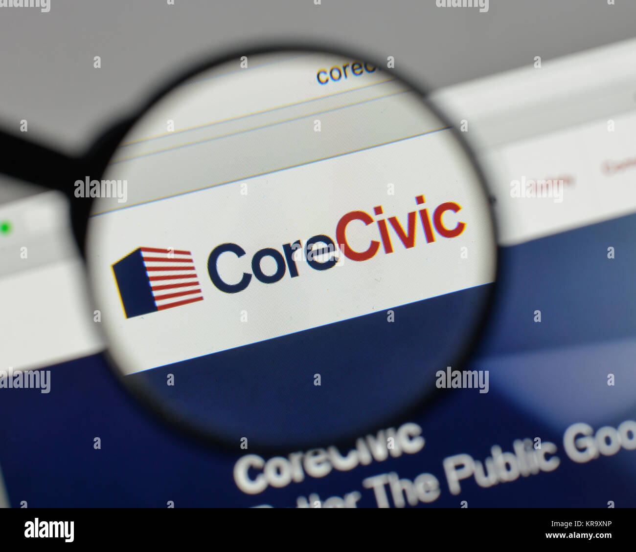 Milan, Italy - August 10, 2017: Core Civic logo on the website homepage ...