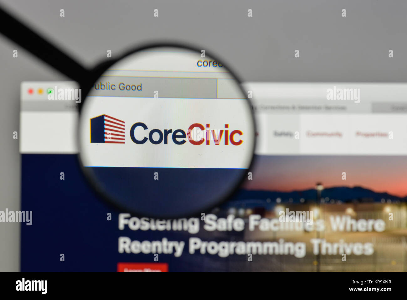 Milan, Italy - August 10, 2017: Core Civic logo on the website homepage ...