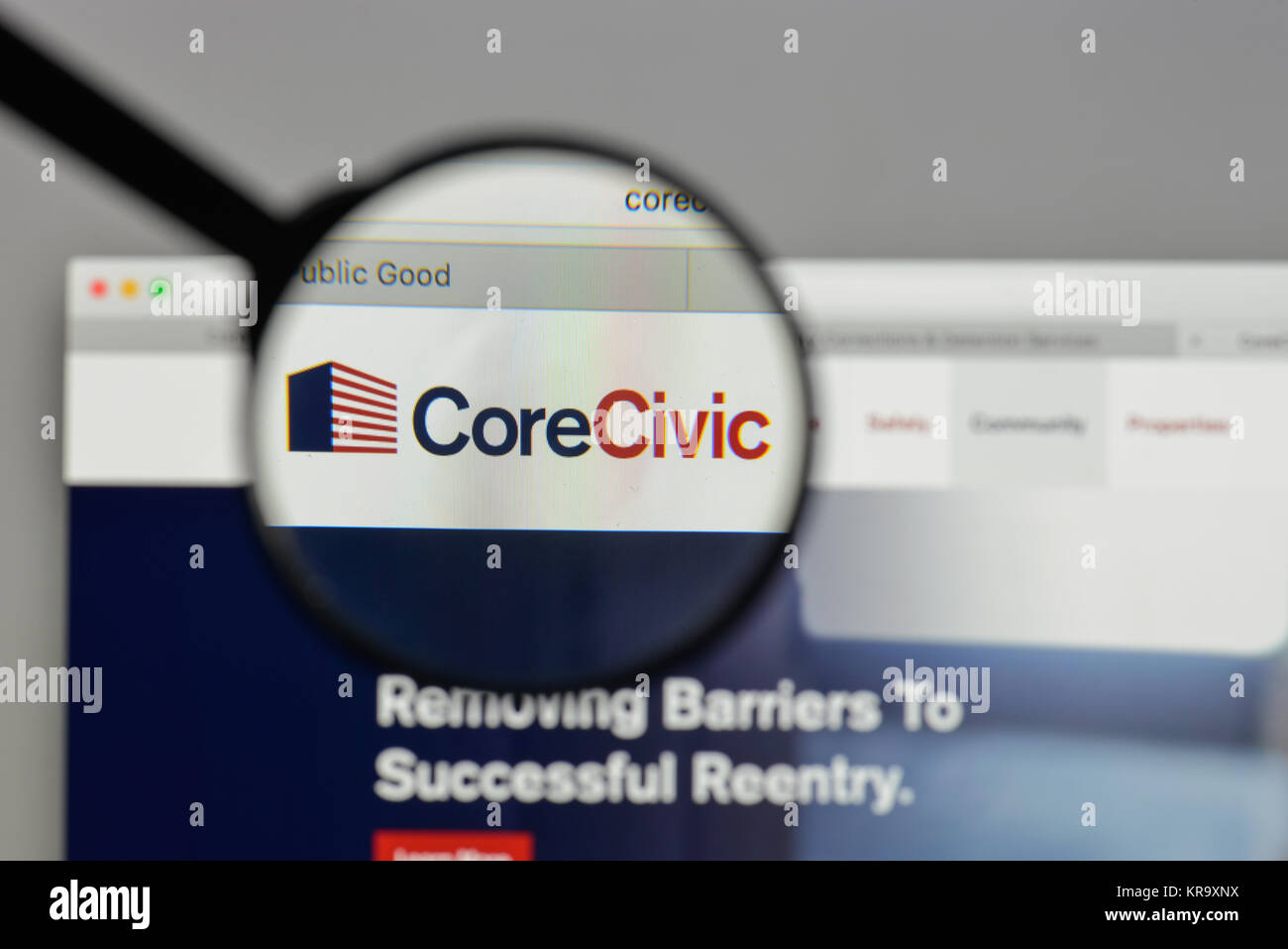 Milan, Italy - August 10, 2017: Core Civic logo on the website homepage ...