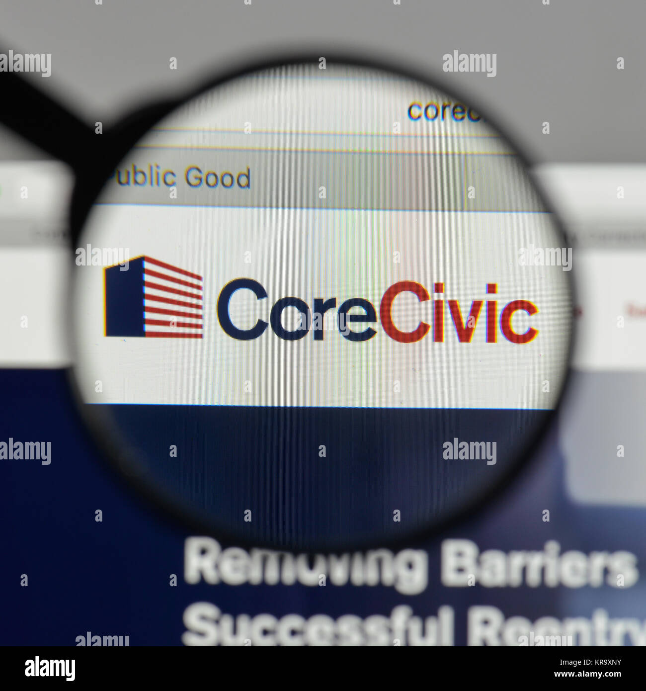 Milan, Italy - August 10, 2017: Core Civic logo on the website homepage ...