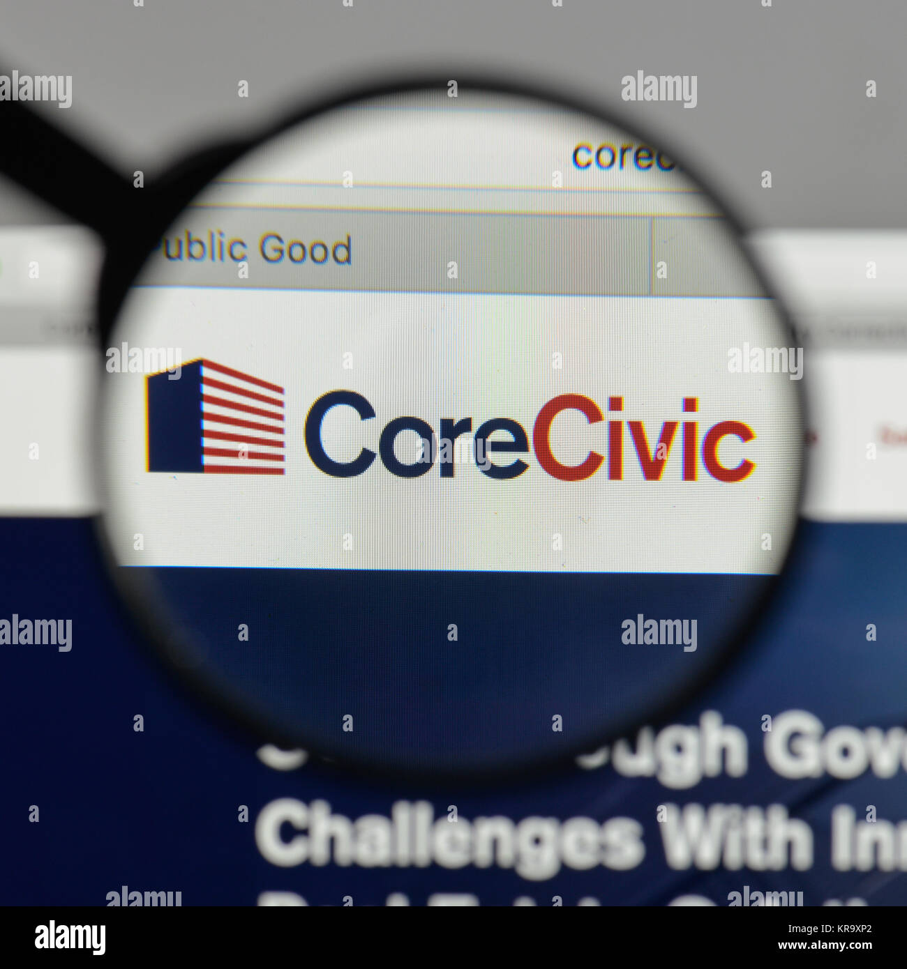 Milan, Italy - August 10, 2017: Core Civic logo on the website homepage ...
