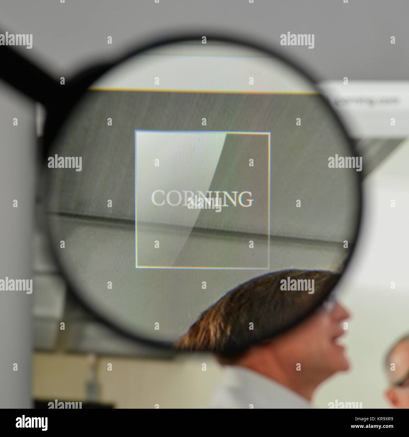 Milan, Italy - August 10, 2017: Corning logo on the website homepage ...