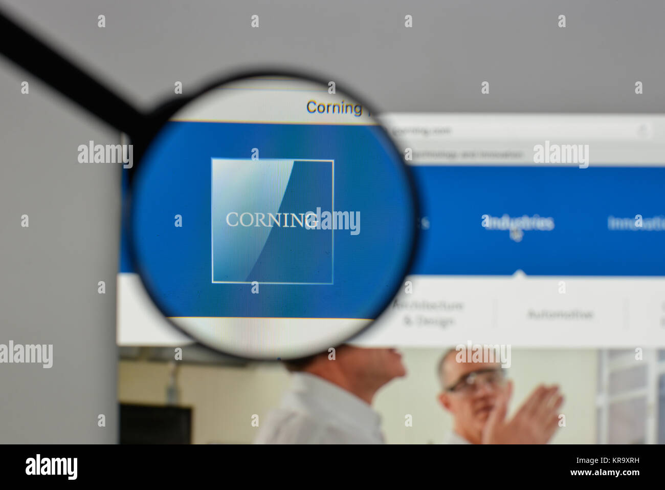Milan, Italy - August 10, 2017: Corning logo on the website homepage ...