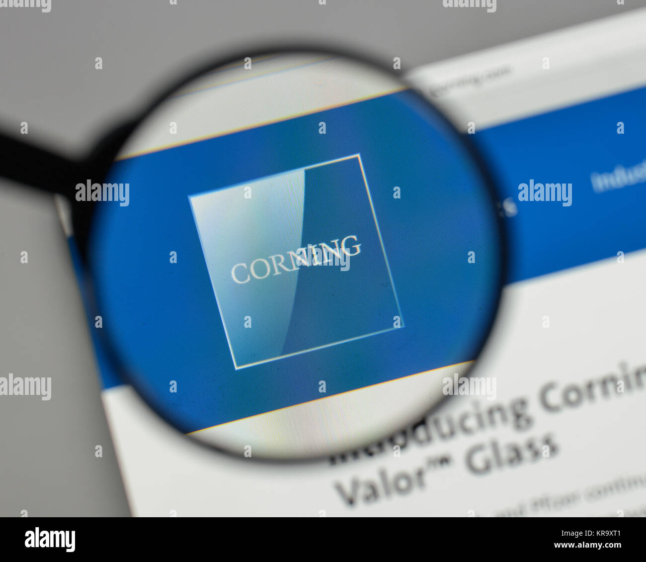 Milan, Italy - August 10, 2017: Corning logo on the website homepage ...